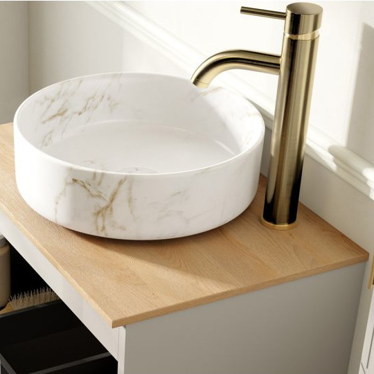 Herve Matt Oat 600mm Vanity Unit with Maple Effect Worktop