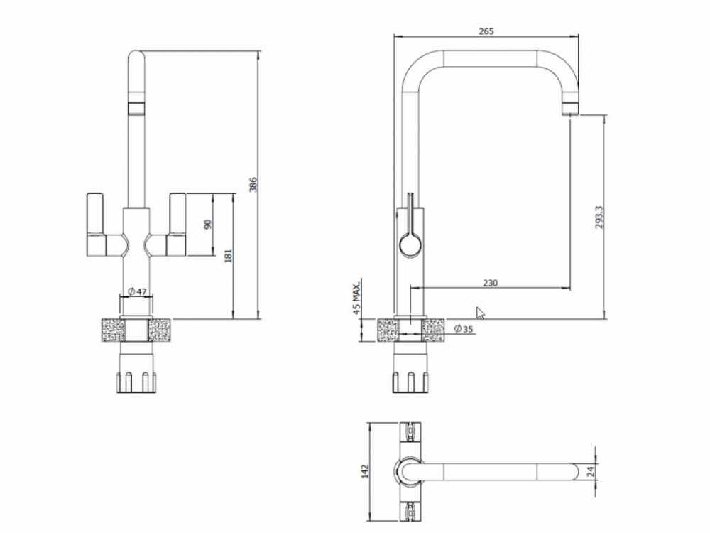 Jeroni Horizontal 2 Handle Matt Black Kitchen Mixer Tap, 922102