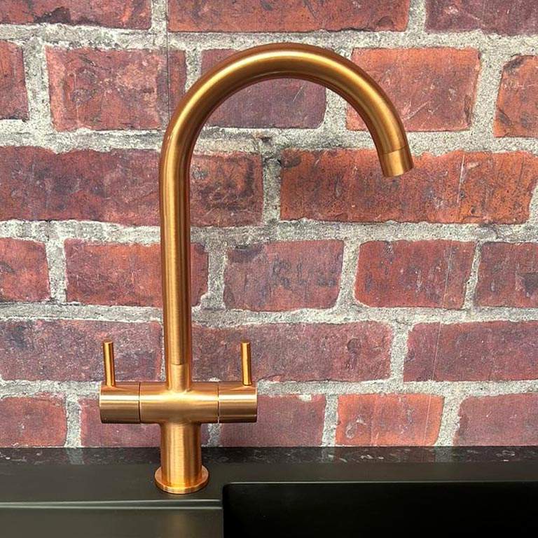 Shannon Twin Lever Kitchen Mixer Tap - Copper