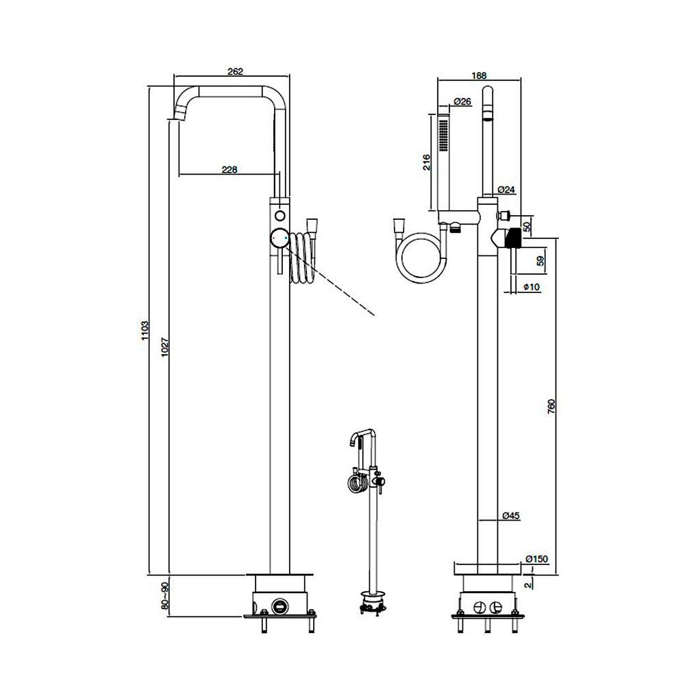 Brushed Nickel Abacus Iso Pro Freestanding Bath Shower Mixer