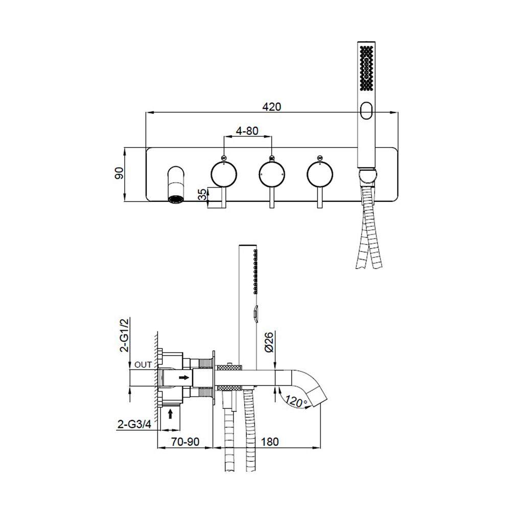 Matt Black Abacus Iso Pro Thermo Wall Mounted Bath Shower Mixer Black
