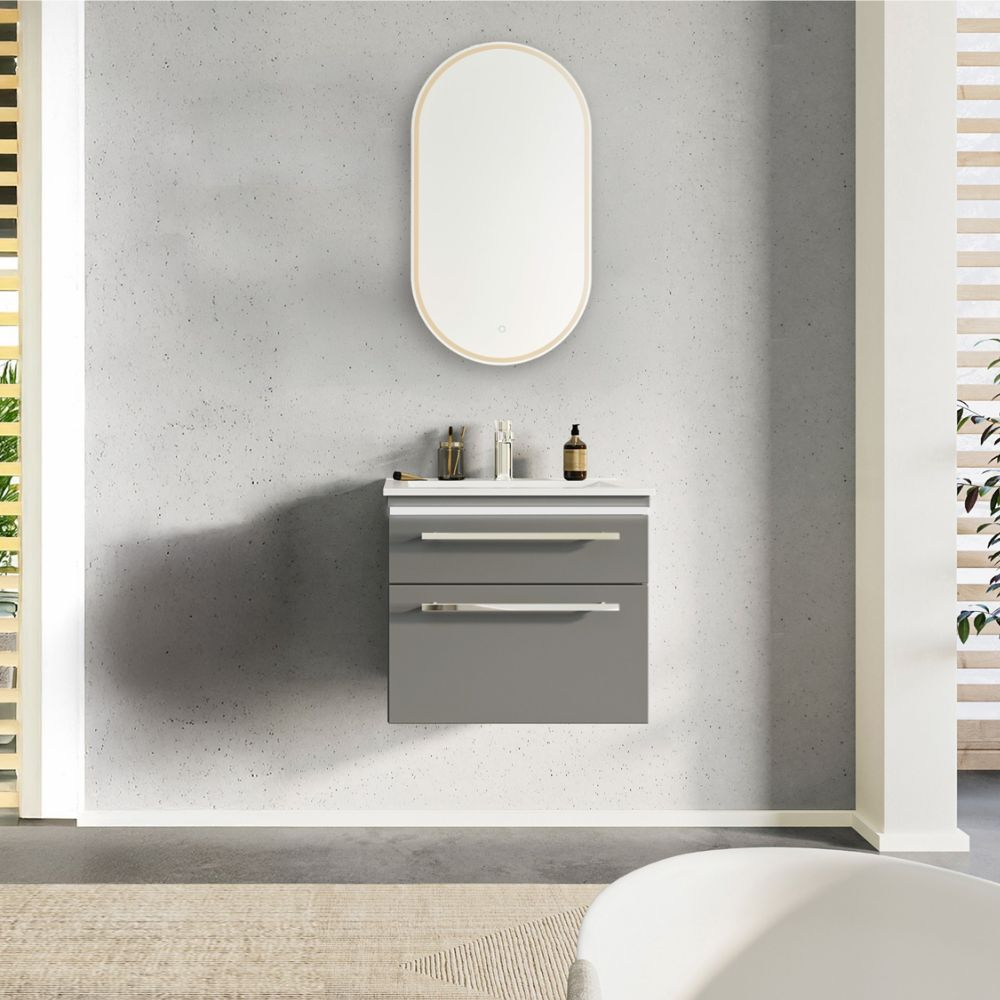 Icarus Straight 600 Matt Quartz Grey Wall Hung Vanity Unit And Basin