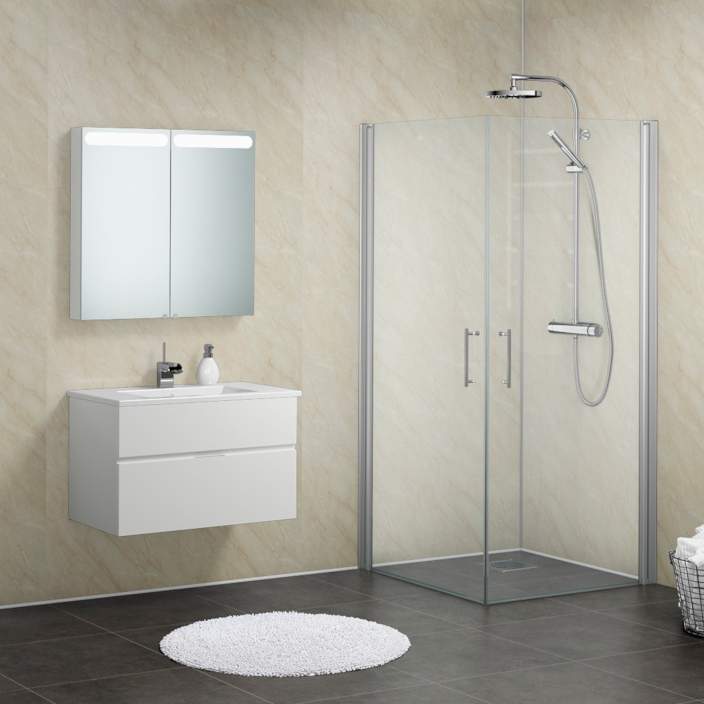 Showerwall Ivory Marble Panels, SW26 | Rubberduck Bathrooms