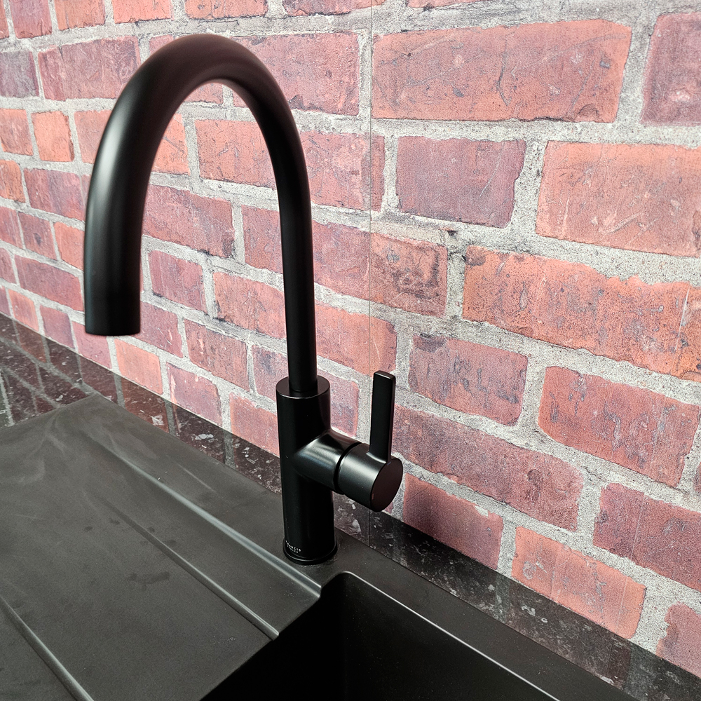 Jeroni Swan 1 Handle Matt Black Kitchen Mixer Tap, 922122