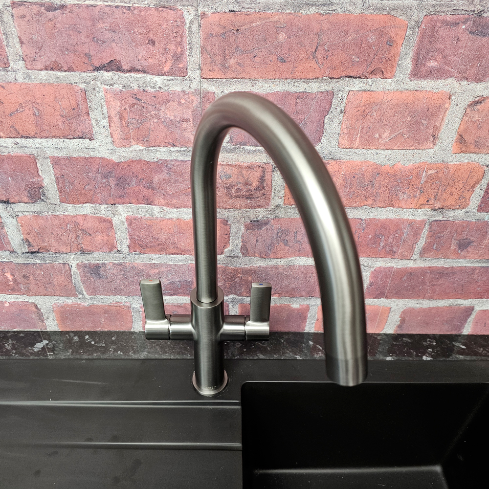 Jeroni Swan 2 Handle Gunmetal Kitchen Mixer Tap, 922116