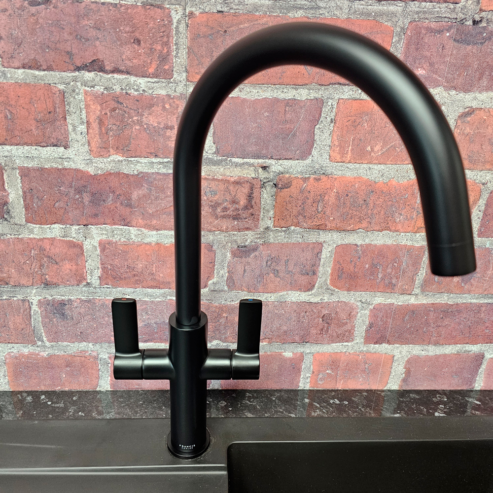 Jeroni Swan 2 Handle Matt Black Kitchen Mixer Tap, 922115