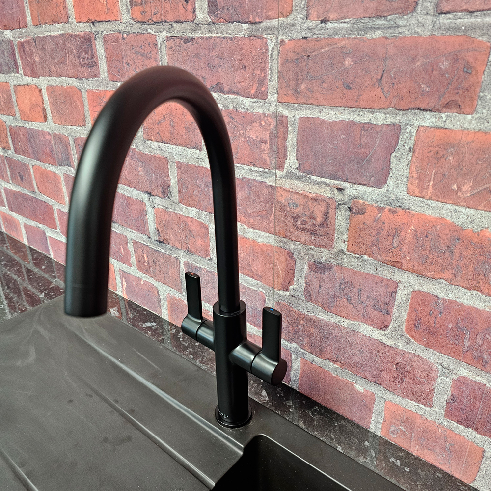 Jeroni Swan 2 Handle Matt Black Kitchen Mixer Tap, 922115
