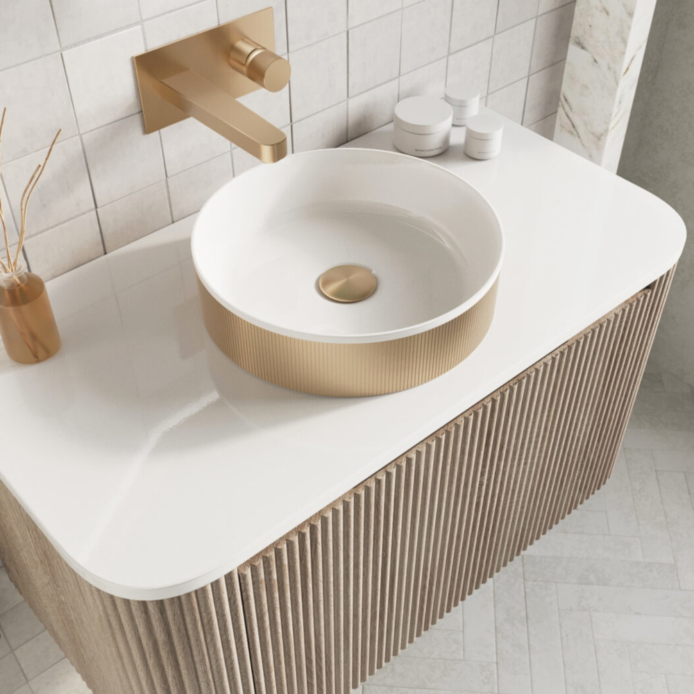 Scudo KOKO Brushed Brass Fluted Countertop Basin - KOKO-BASIN-360-BBRASS