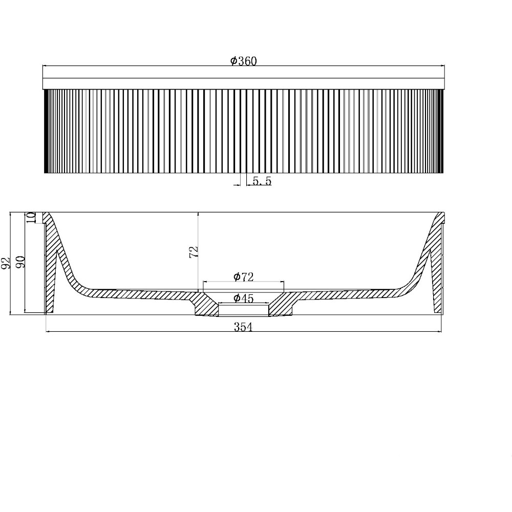 Scudo KOKO Brushed Brass Fluted Countertop Basin - KOKO-BASIN-360-BBRASS