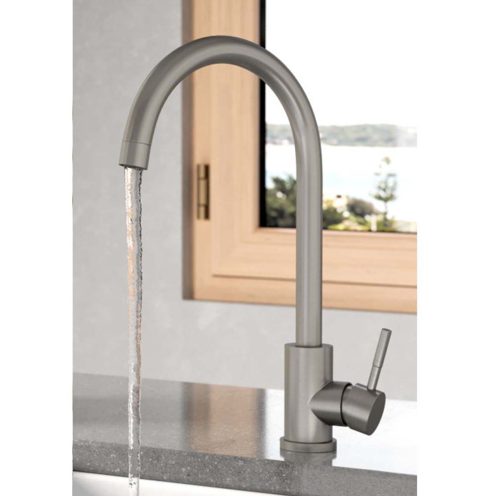 Scudo Manhattan Monobloc Kitchen Mixer Tap - Brushed Stainless Steel - KT42
