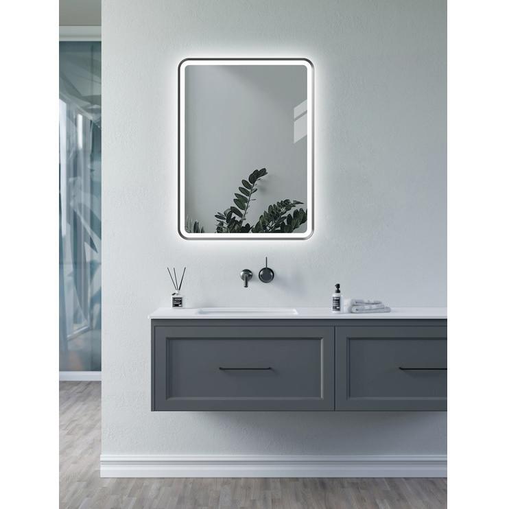 Khaki 600mm Rectangle Front-Lit LED Mirror - Matt Black - RDBS106270