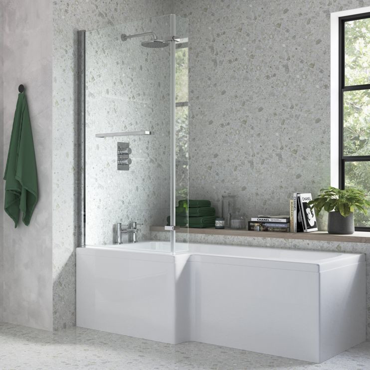 L Shape Chrome Bath Shower Screen