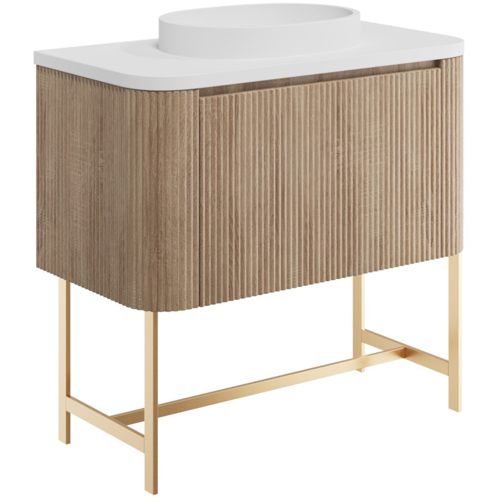 Scudo Linea Curve Oak 900mm Wall Hung Basin Vanity Unit