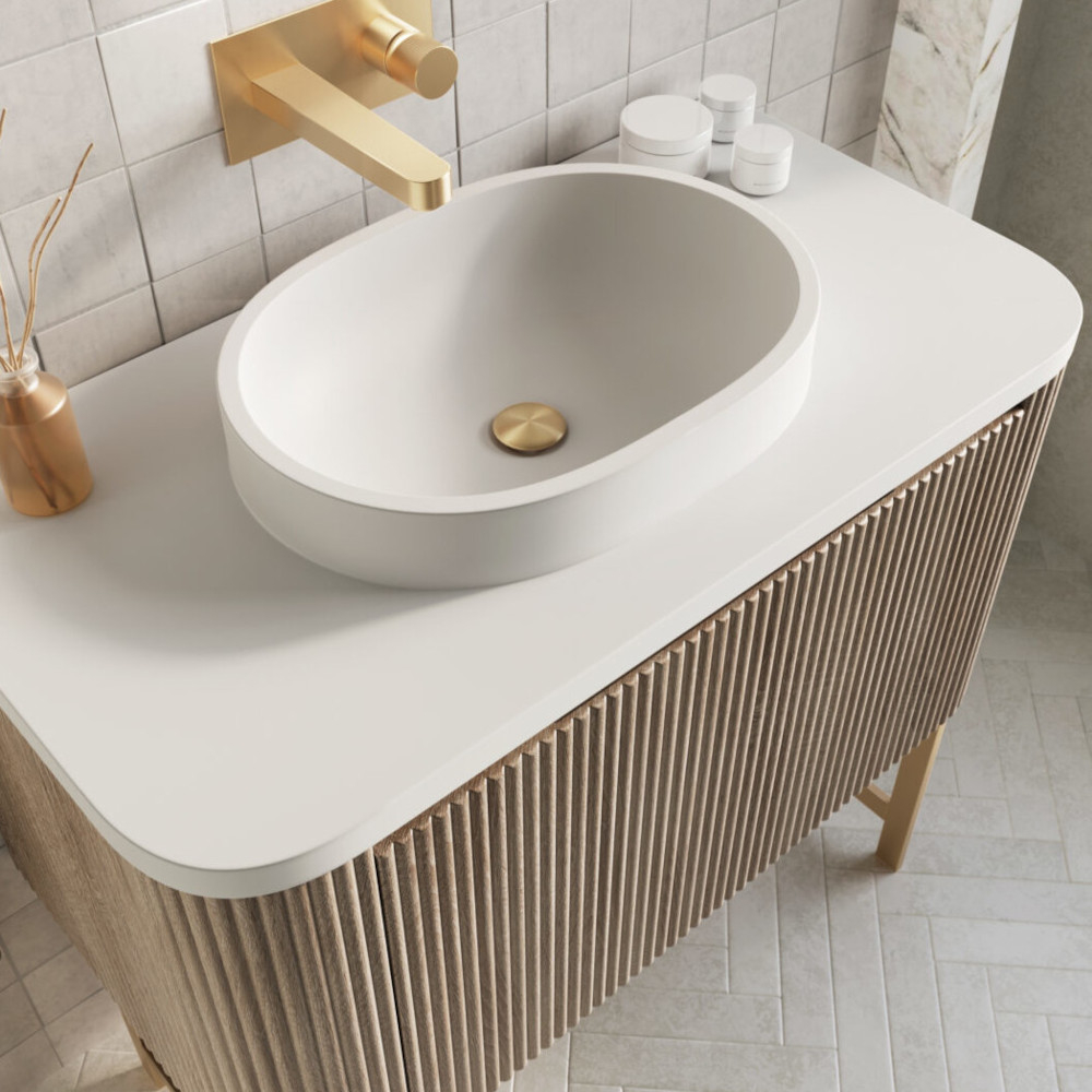 Scudo Linea Curve Oak 600mm Wall Hung Basin Vanity Unit