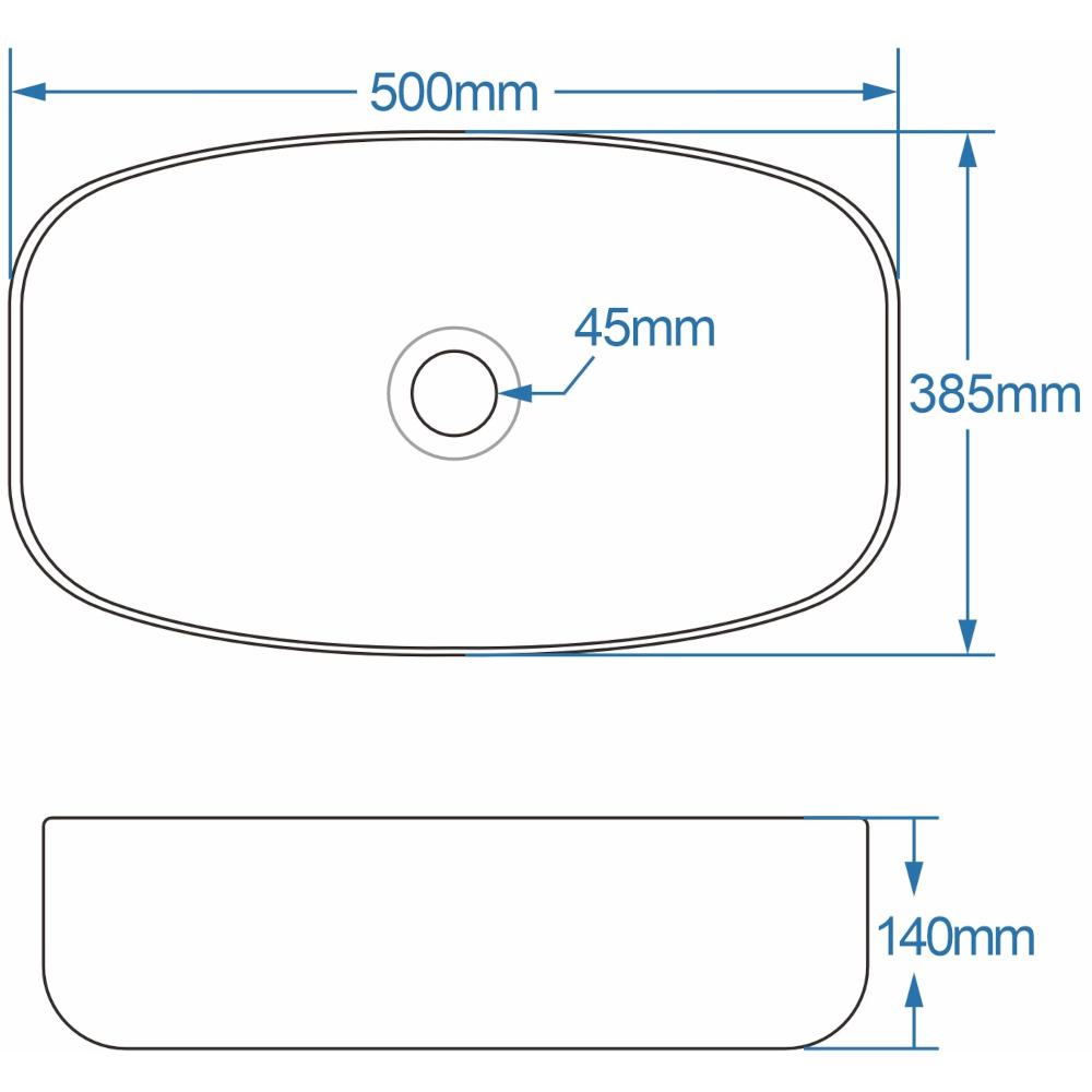 Tailored Bathrooms Lucca 500 x 380mm Ceramic Counter Top Basin - 4224