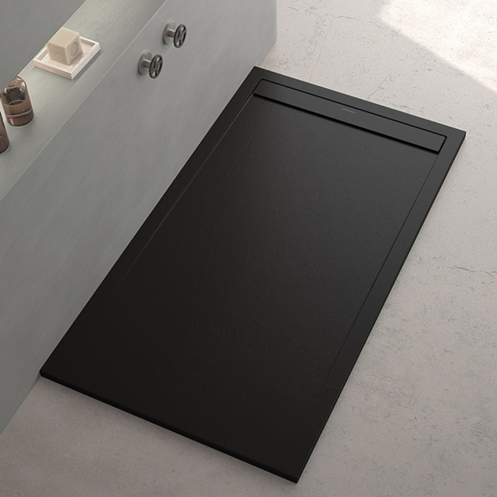 Lujo Stone Lineal 1400 x 900mm Black Slate Shower Tray | Lujo Lineal ...