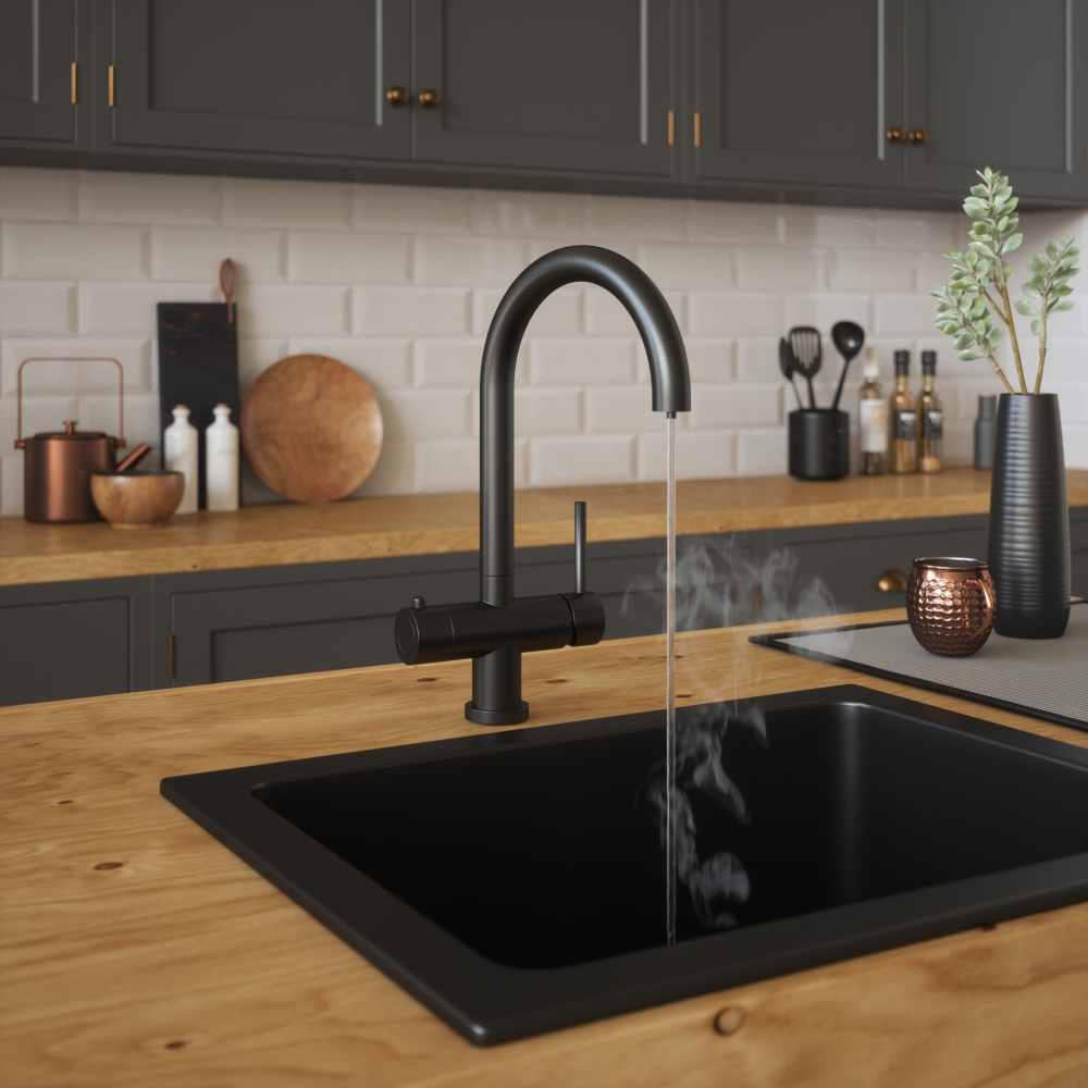 3-in-1 Black Instant Boiling Water Tap - Francis Hot Water Black Sink ...