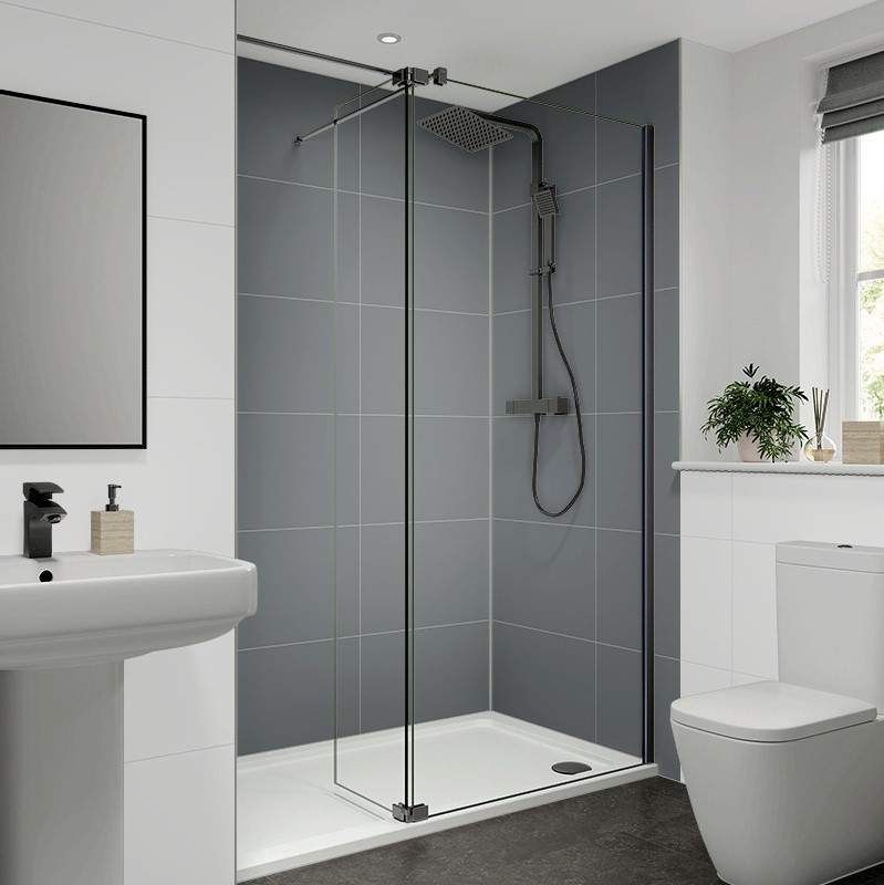Multipanel Monument Grey Large Tile Effect Shower Board | Rubberduck ...