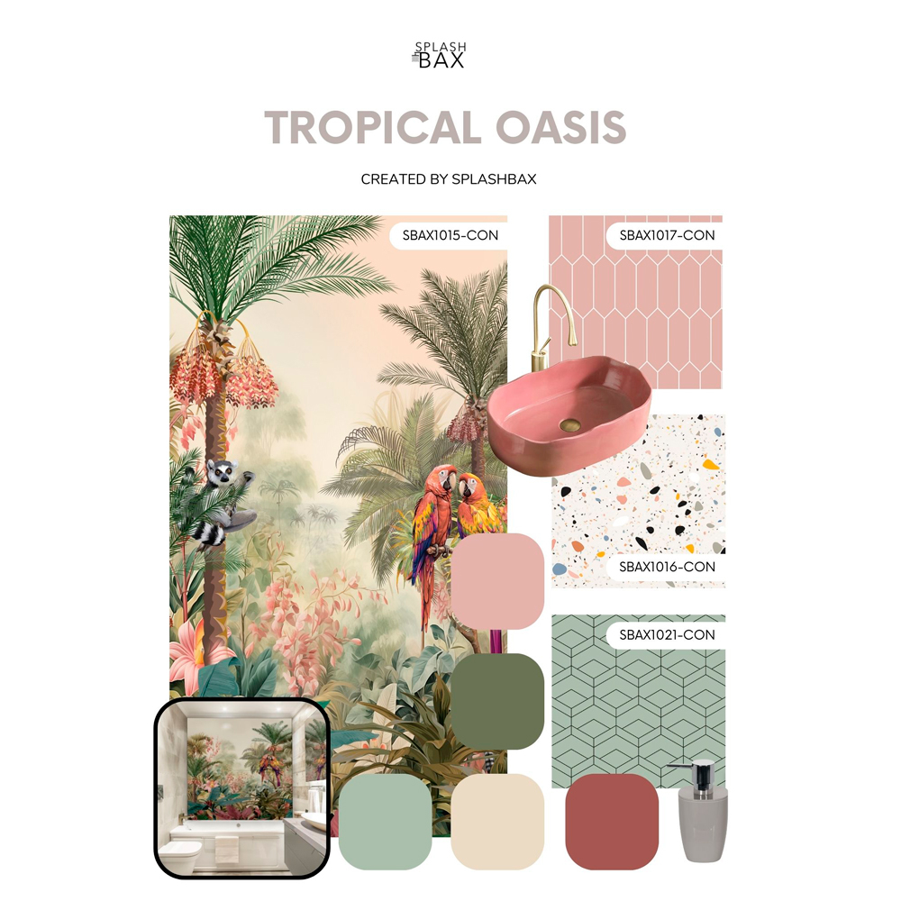 SplashBax Tropical Oasis Acrylic Shower Board- SBAX1015