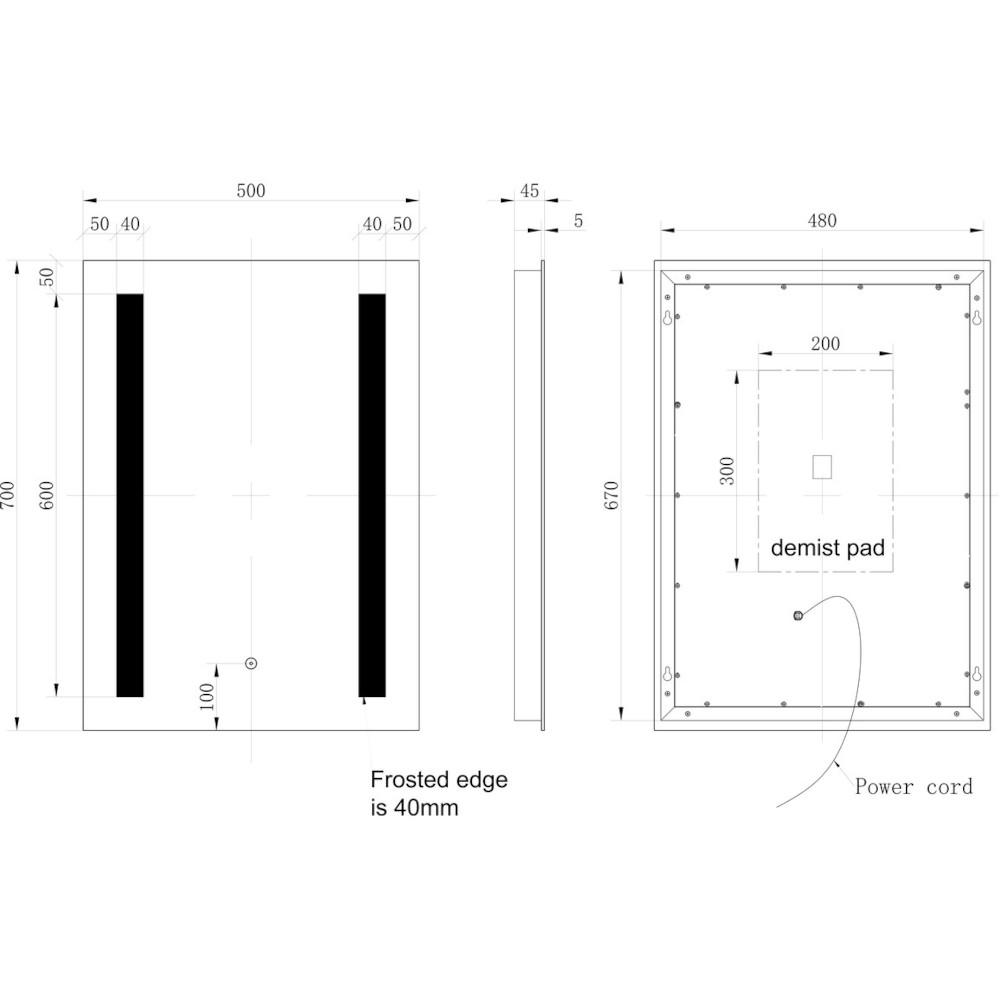 Muscovy 500 x 700mm Rectangle Front-Lit LED Mirror - RDBS106273