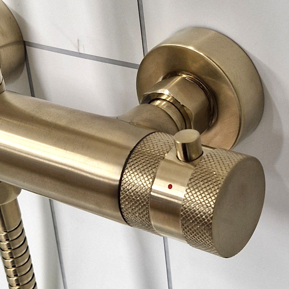 Scudo Core Brushed Brass Twin Head Rigid Riser Shower Kit