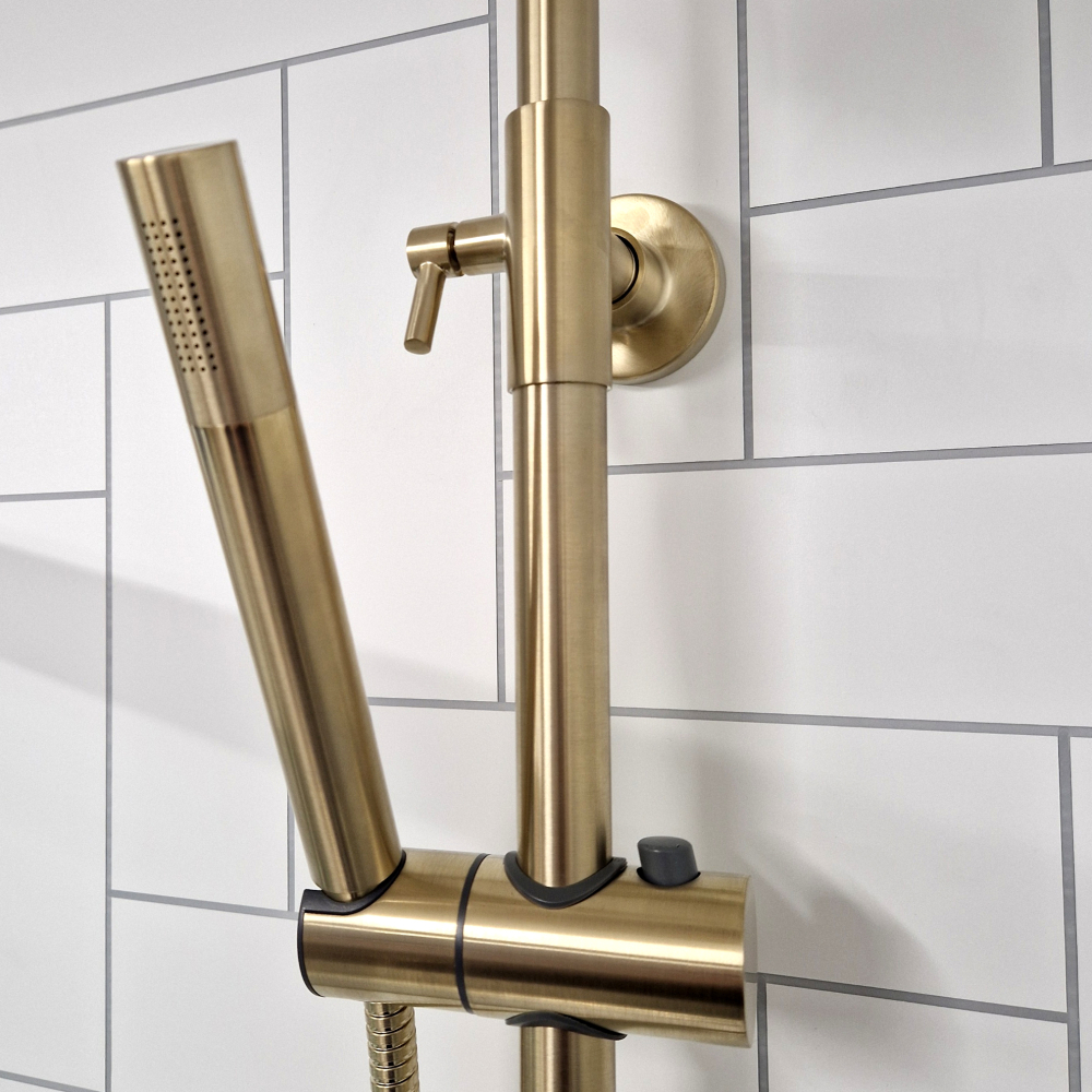 Scudo Core Brushed Brass Twin Head Rigid Riser Shower Kit