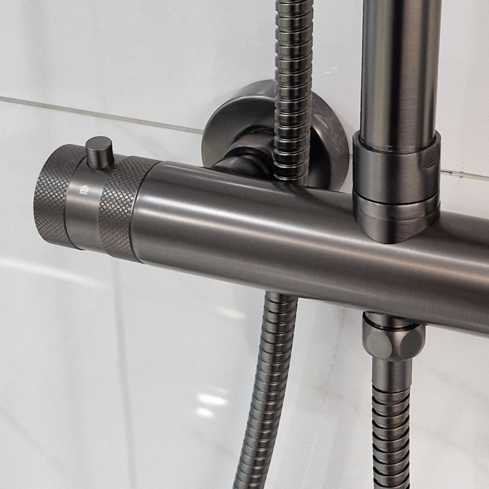Scudo Core Gunmetal Round Rigid Riser Twin Shower Valve - NU-035