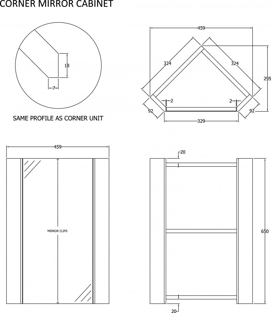 Nuie Mayford White Gloss Corner Mirrored Bathroom Cabinet | NVC118