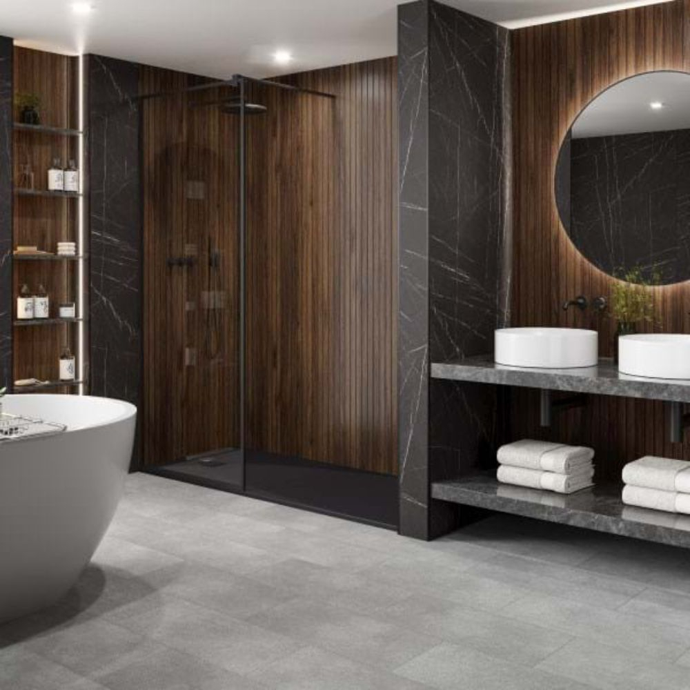 Multipanel Warmia Walnut Shower Board, Scandi Slat Wall Panels