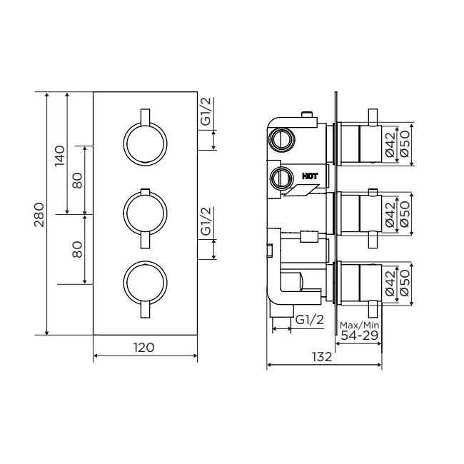 Niagara Equate Round Matt Black Triple Concealed Shower Valve - 9313BL