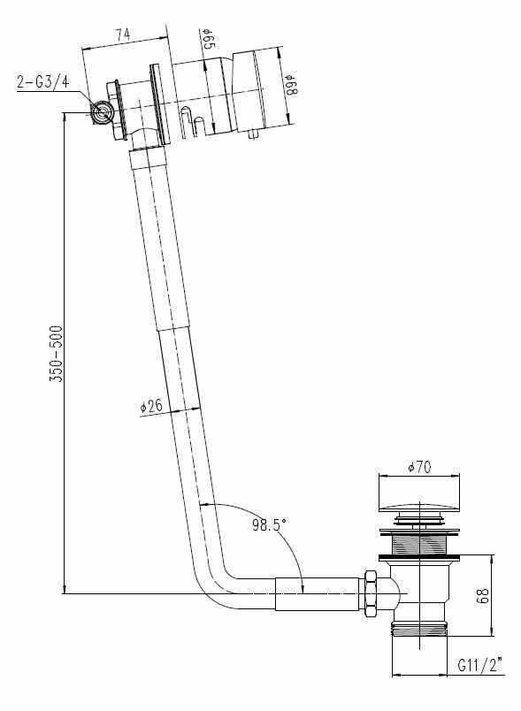 Quest Overflow Bath Filler Tap - Nuie - Chrome - E301