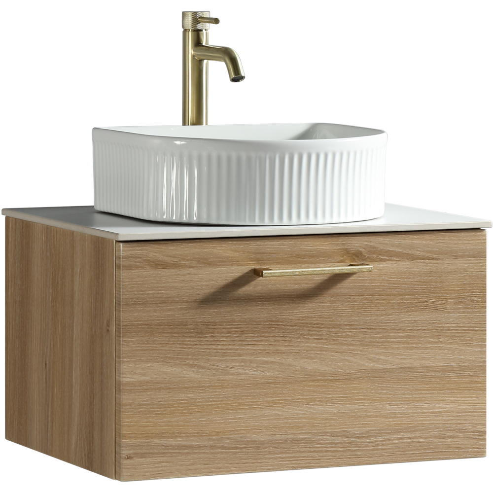 Piatta Country Oak 600mm Wall Hung Vanity Basin Unit with Countertop - 4501