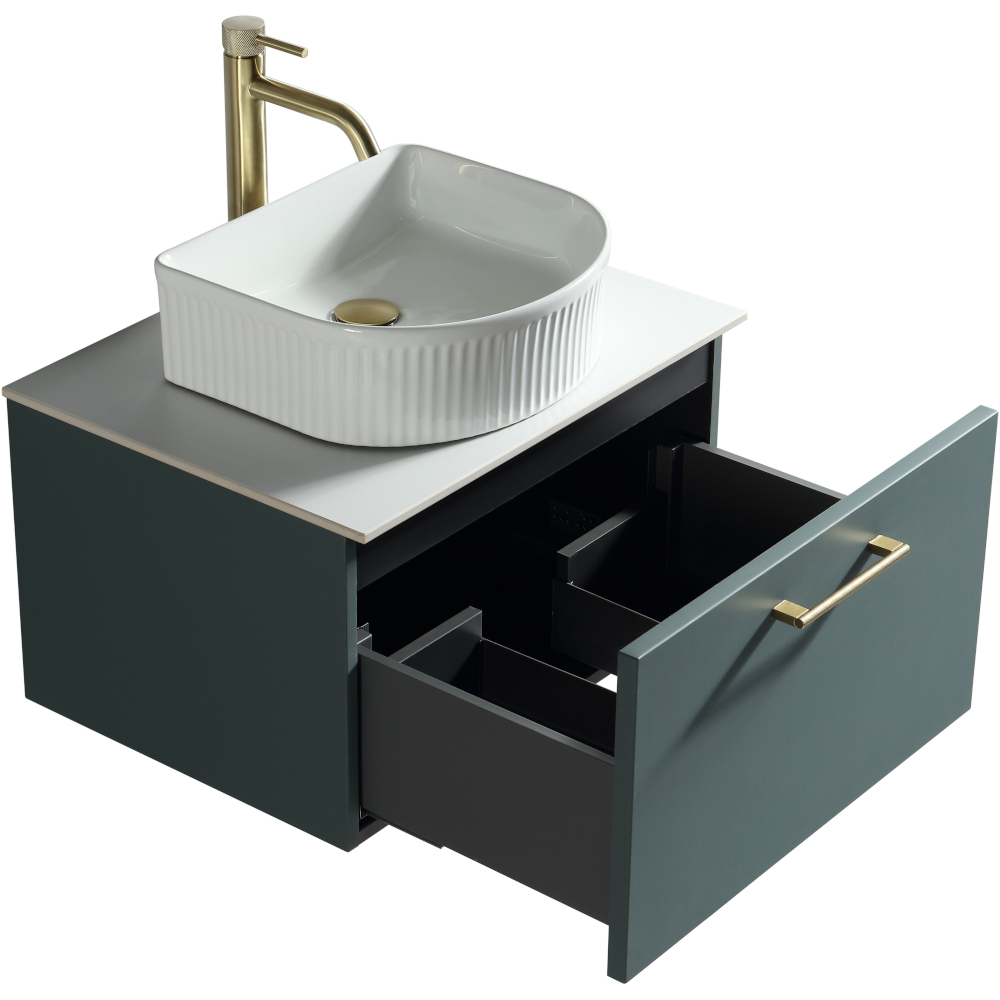 Piatta Smoked Sage 600mm Wall Hung Vanity Basin Unit with Countertop - 4503