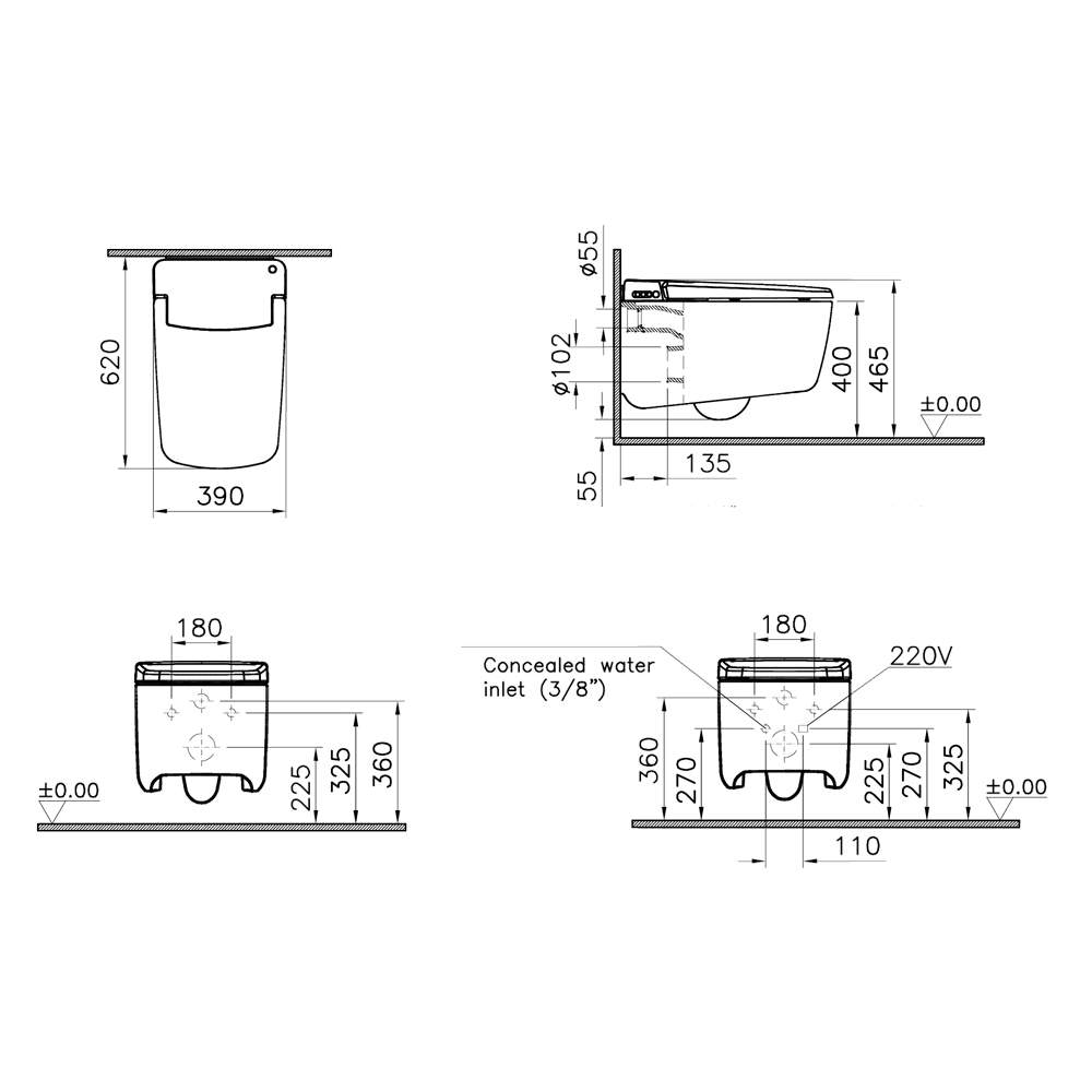 VitrA V-Care Prime Auto Wash Smart Rimless Wall Hung WC