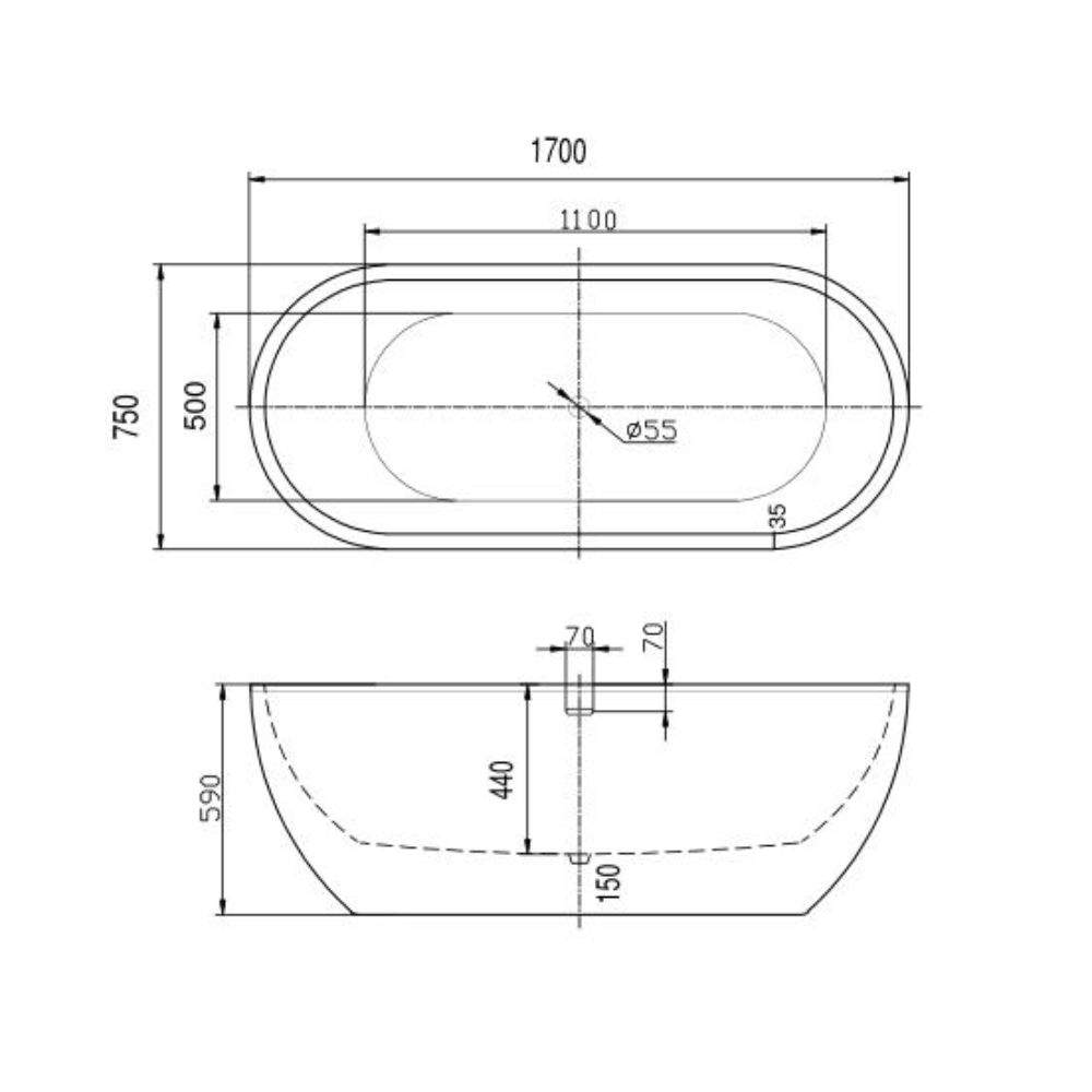 Queen 1700 x 750mm White Freestanding Bath