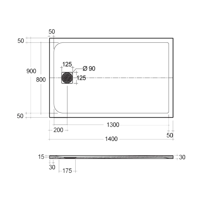 RAK Feeling 1400 x 900mm Cuttable Black Stone Resin Shower Tray ...