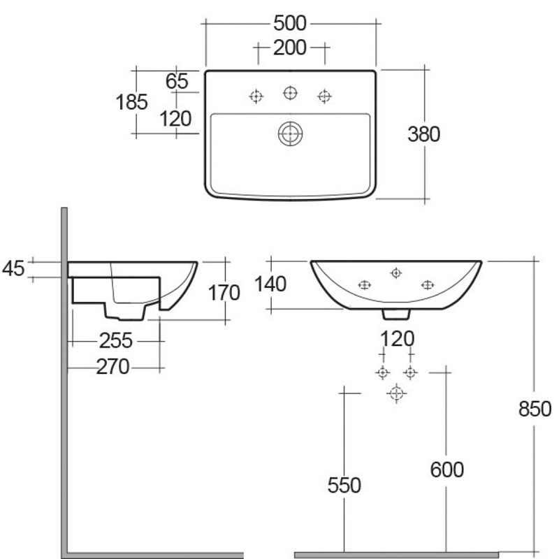 Summit Semi Recessed Wash Basin by RAK Ceramics, SUM50SR1