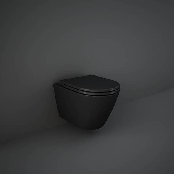 Feeling Matt Black Wall Hung Rimless WC inc Soft Close Seat - RAK Ceramics