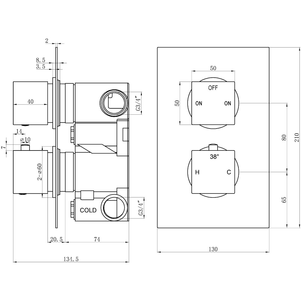 Square Concealed Shower Valve, Fixed Over Head Shower & Riser Kit ...