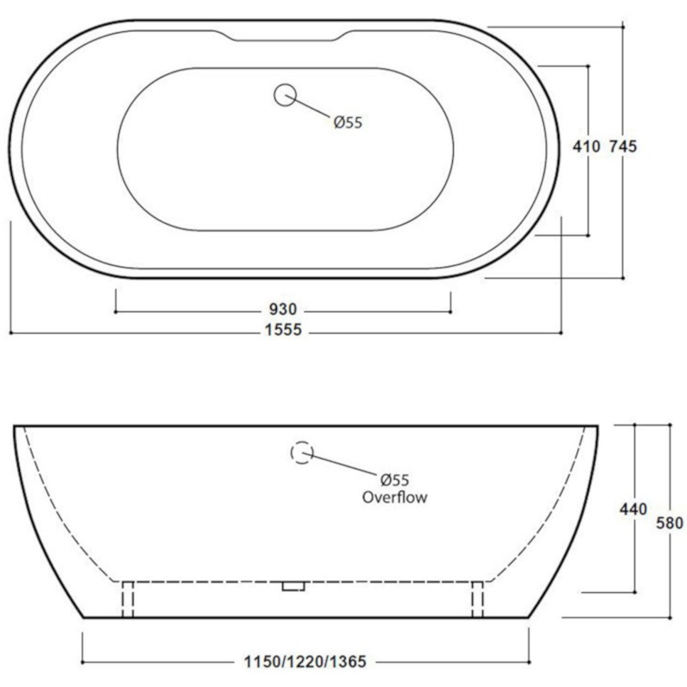 Synergy San Marlo 1555mm Double Ended Freestanding Bath. SY-FSB201-A