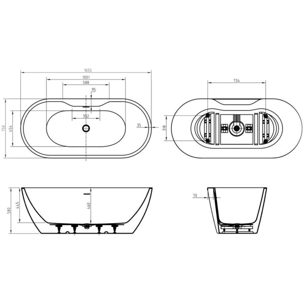 Synergy San Marlo 1655mm Double Ended Freestanding Bath. SY-FSB202-A