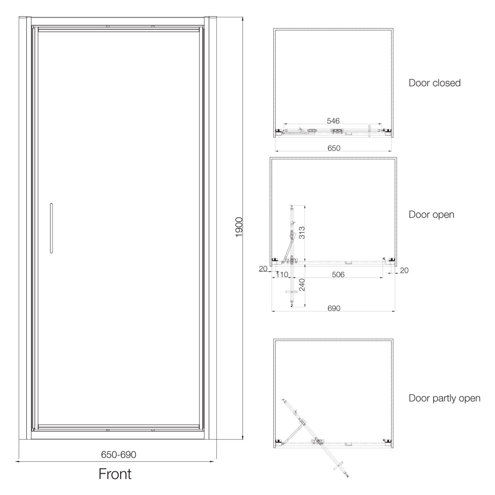 Tissino Rivelo Matt Black 700mm Infold Door