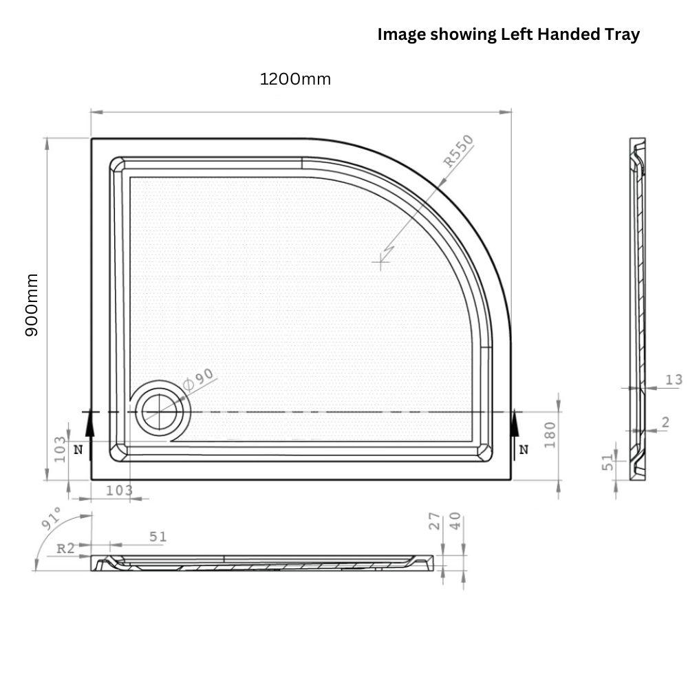 Roman 1200 x 900mm Offset Quadrant Shower Tray | RSQG129 | Roman 1200 x ...