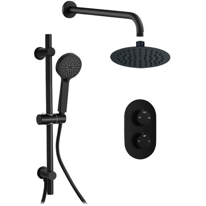 Round Concealed Valve Head & Arm Shower Pack - Matt Black - RDBS108086