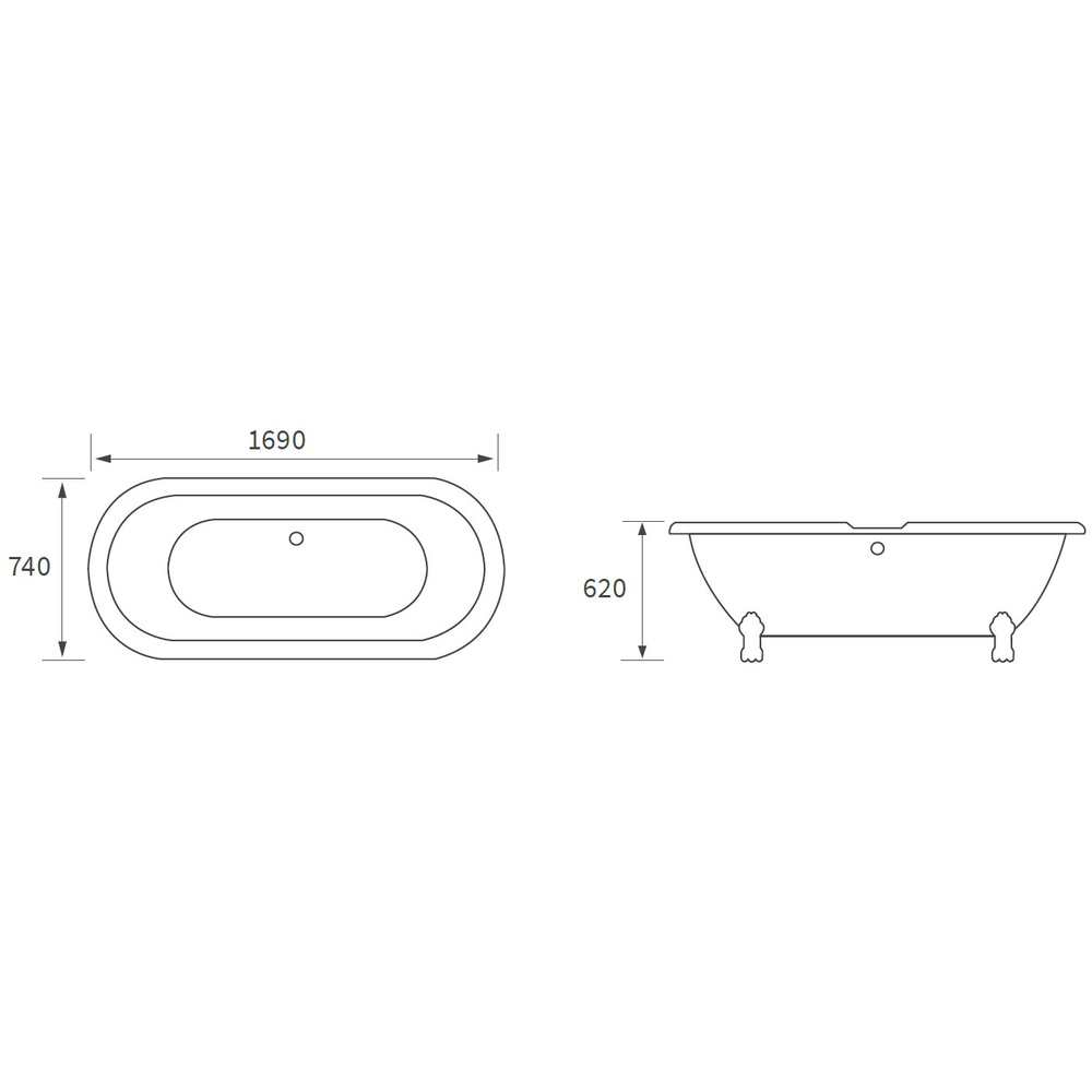 Runner Black Traditional 1690mm Freestanding Bath Chrome Feet - RDBS102816