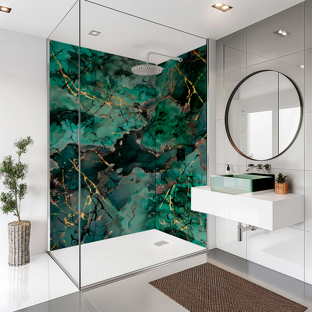SplashBax Liquid Marble Teal Di Bond Shower Board - SBAX1005