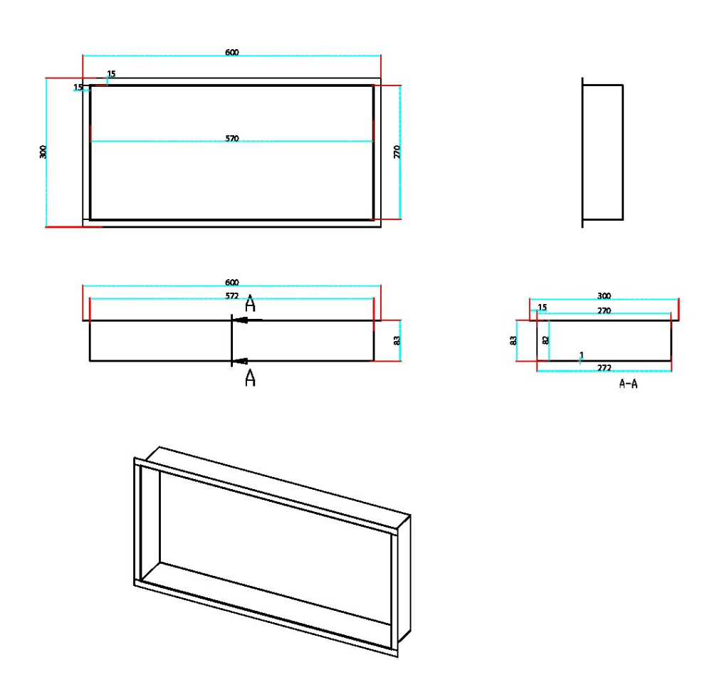 Scudo Gunmetal 600 x 300 Shower Niche - SN-6X3-GUN