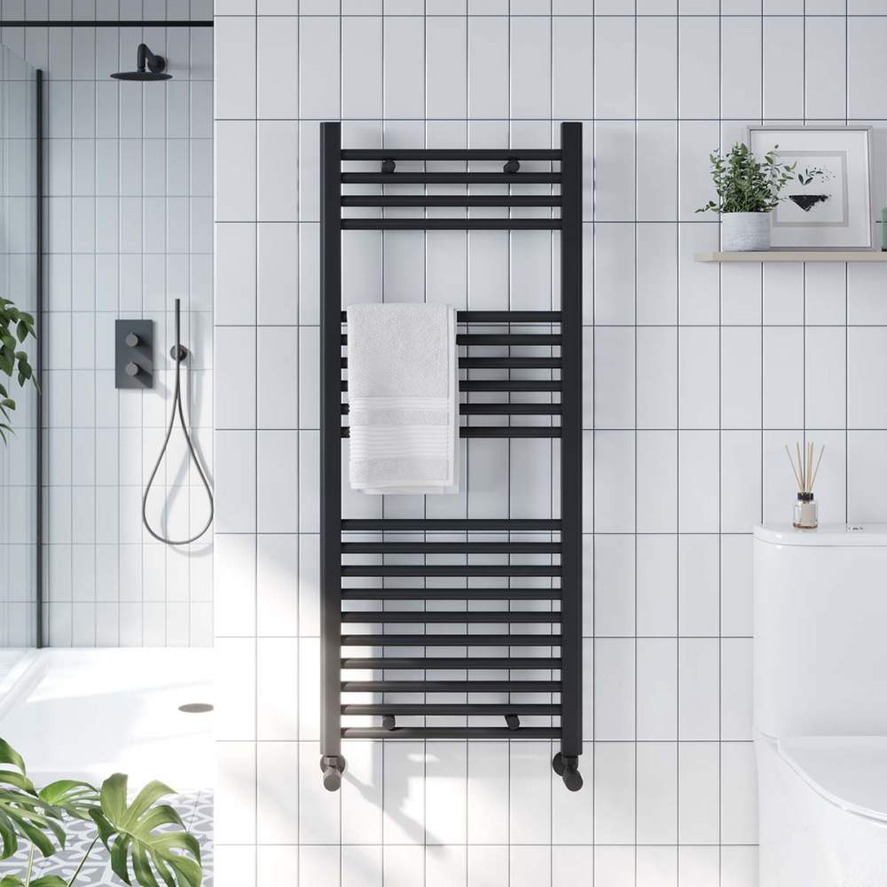 Scudo Strive Black Bathroom Radiator Ladder Rail 500 x 1200mm, ST-50120-B