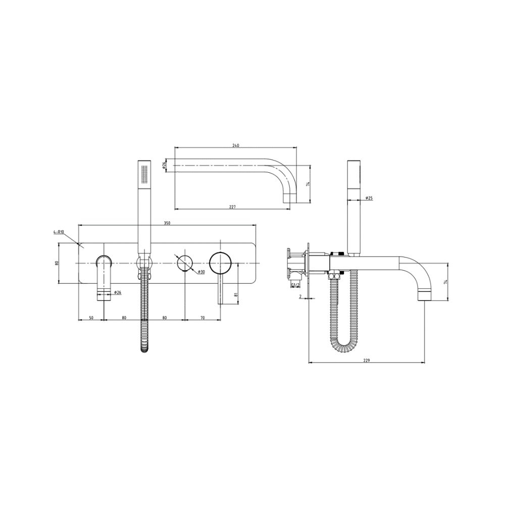 Scudo Core Brushed Nickel Wall Mounted Bath Shower Mixer Tap,Scudo Core ...