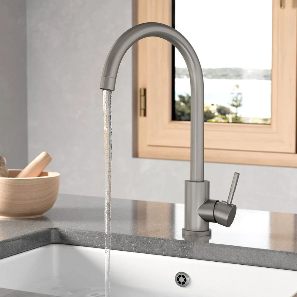 Scudo Manhattan Monobloc Kitchen Mixer Tap - Brushed Stainless Steel - KT42